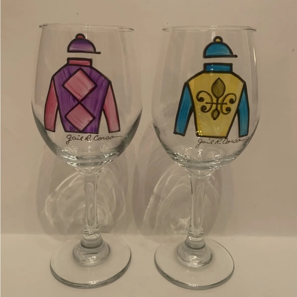 Unbranded | Dining | Wine Glasses Hand Painted By Gail R Corso Jockey ...